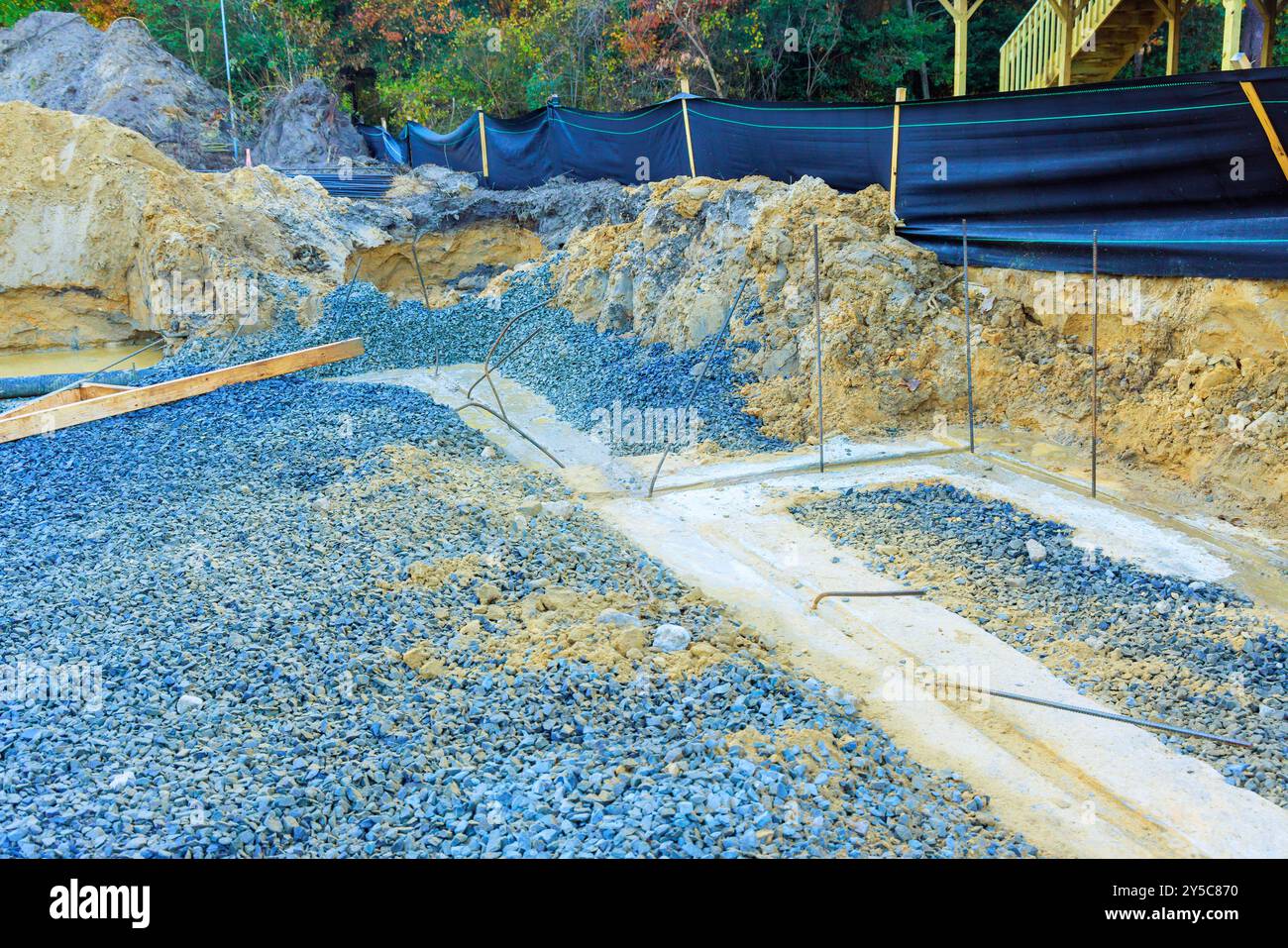 Process involving preparation foundation ground for pouring concrete at ...