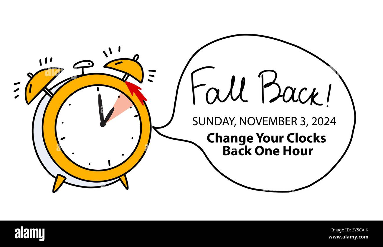 Fall Backward. Turn Clocks Back one hour schedule with reminder text ...