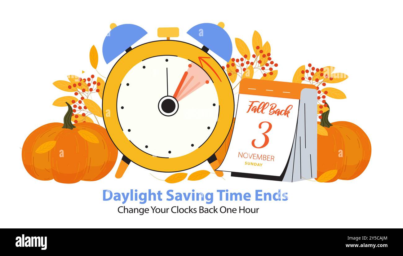 Fall Back or Daylight Saving Time Ends concept banner. Schedule with ...