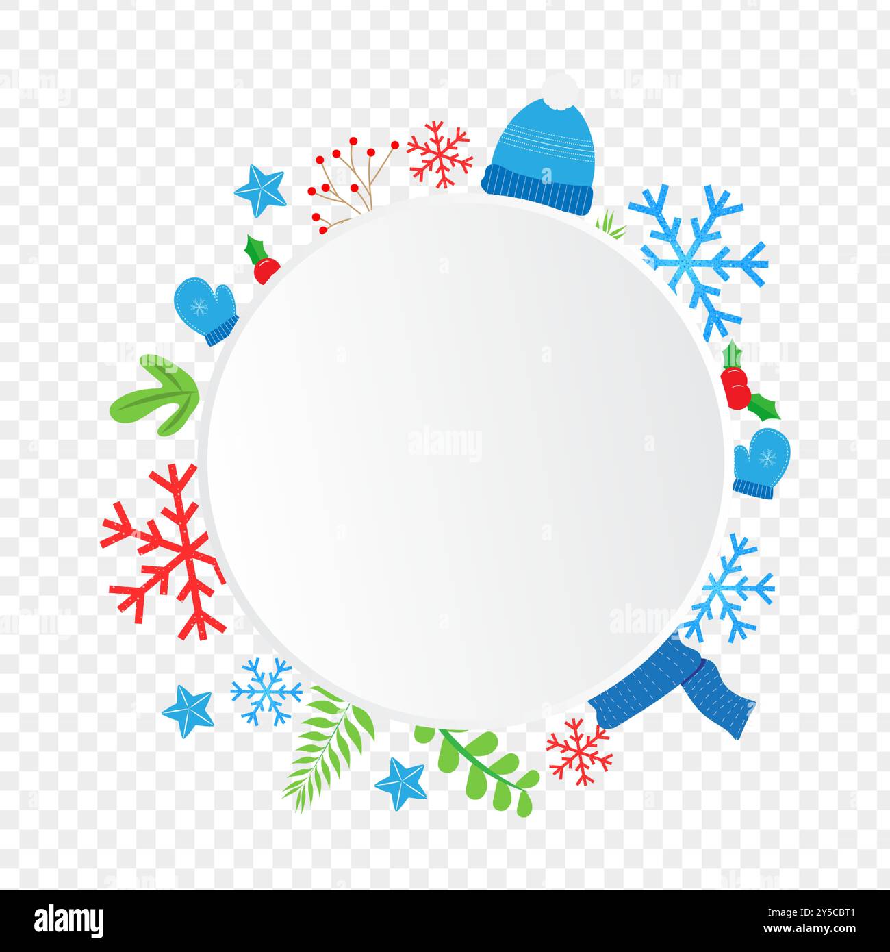 Vector illustration of winter cartoon elements with circle frame on ...