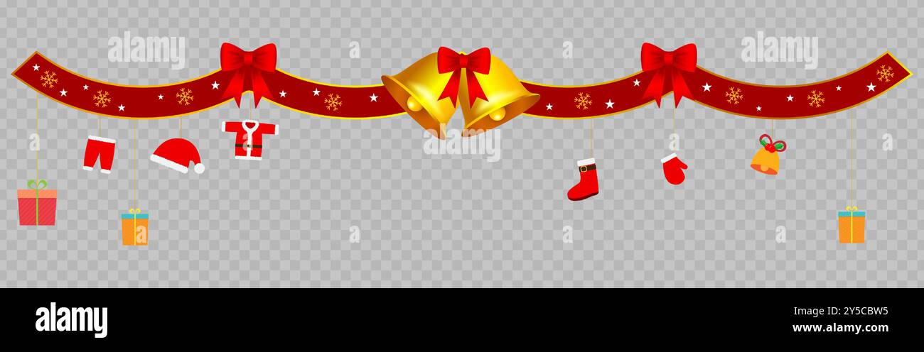 Vector illustration of hanging Christmas elements on transparent ...