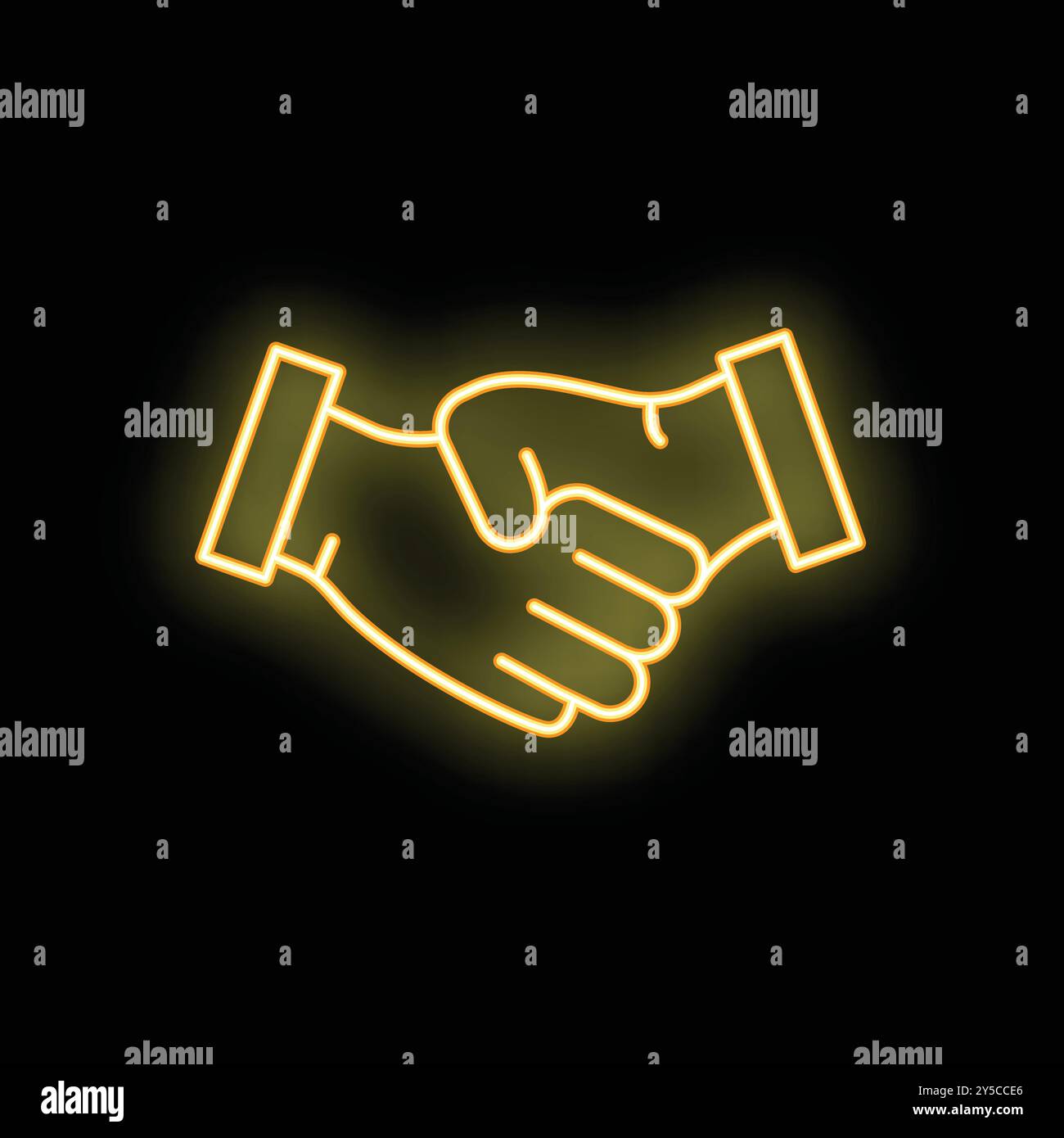 Neon sign depicting two business people shaking hands, symbolizing a successful deal or ...