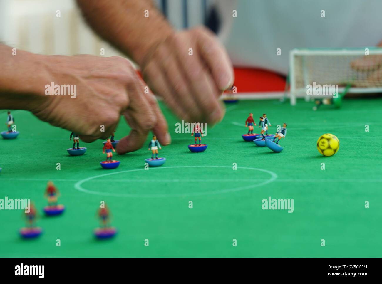 Competitors representing England and Spain take part in the Subbuteo ...
