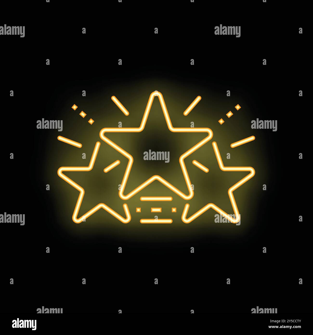 Neon icon of three stars shining brightly, symbolizing achievement ...
