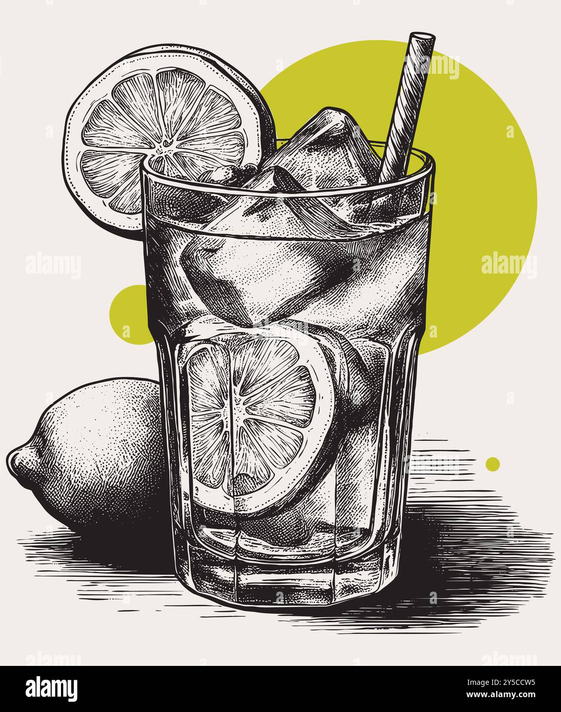 Vintage engraving style vector illustration of a glass of lemonade with slices of lemon Stock ...