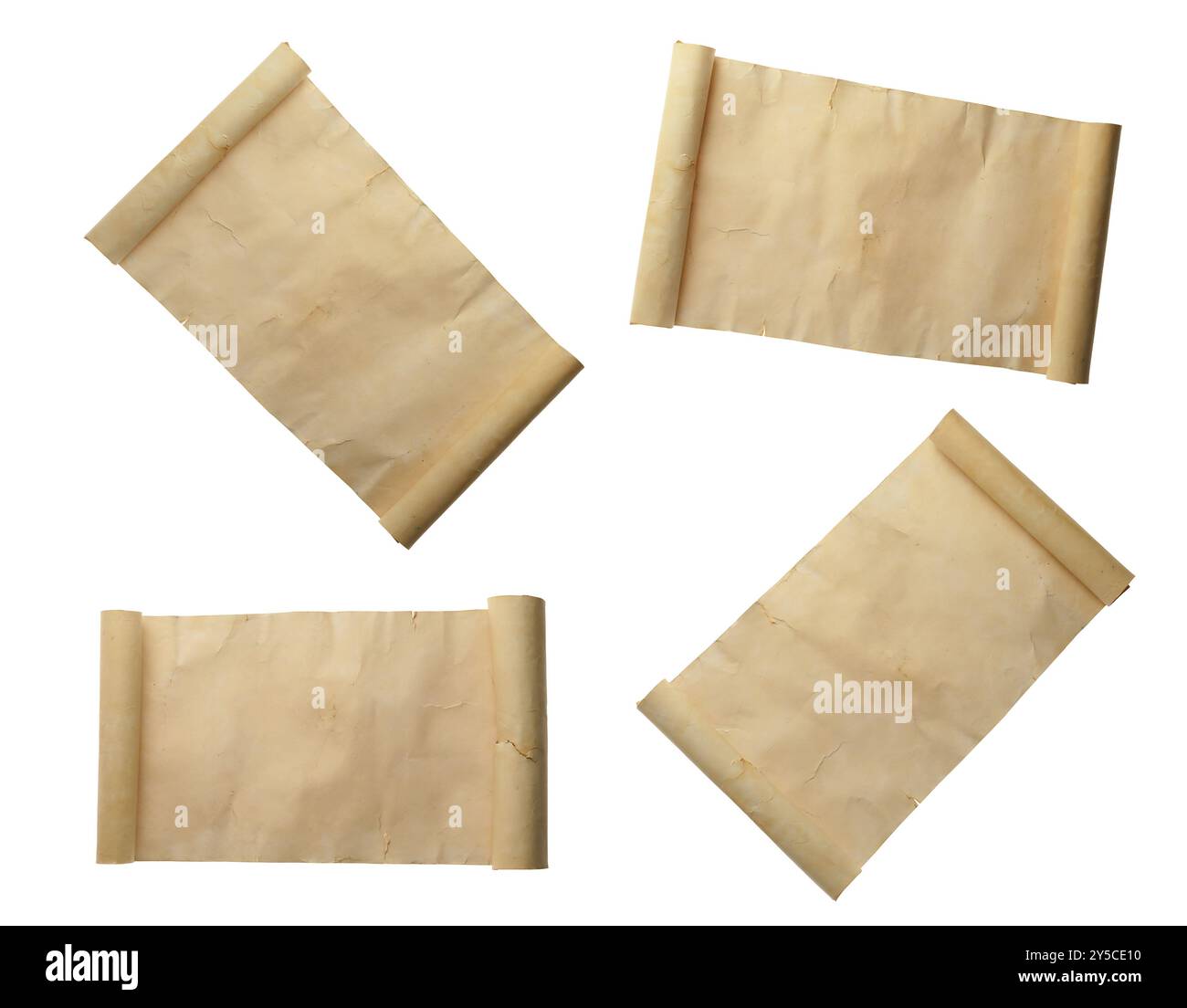 Scroll of old parchment paper isolated on white, collage Stock Photo ...