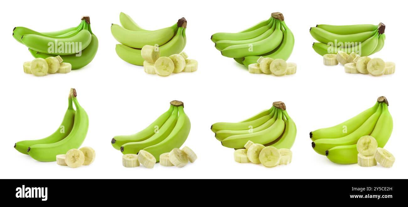 Fresh ripe green bananas isolated on white, set Stock Photo - Alamy