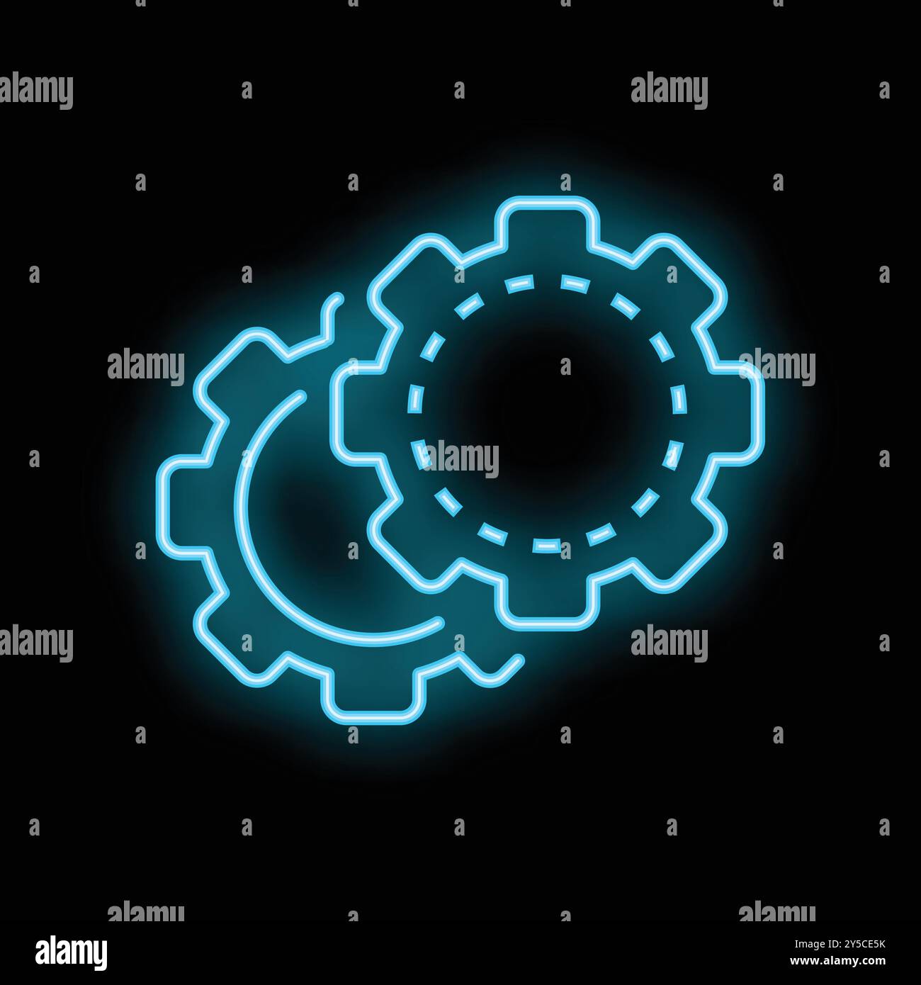 Two neon gears interlocking showing teamwork and collaboration Stock ...