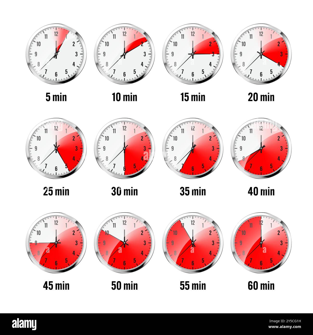 Wall clock, stopwatch icons. Shiny metal chronometer, time counter with ...