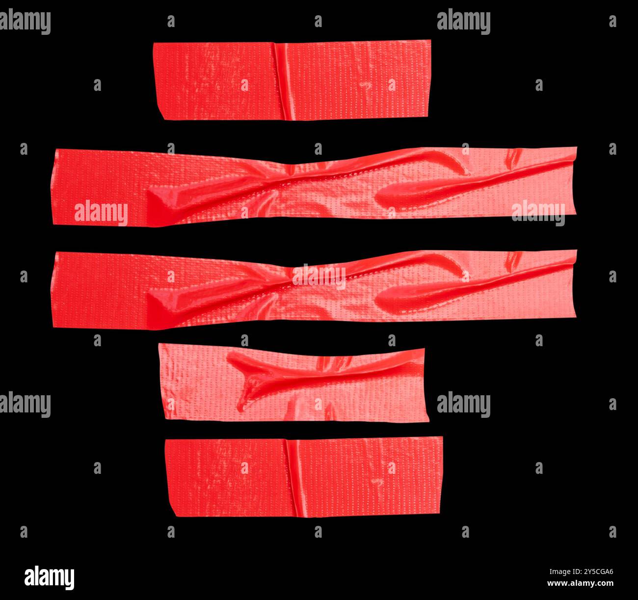 Top view set of wrinkled red adhesive vinyl tape or cloth tape in ...