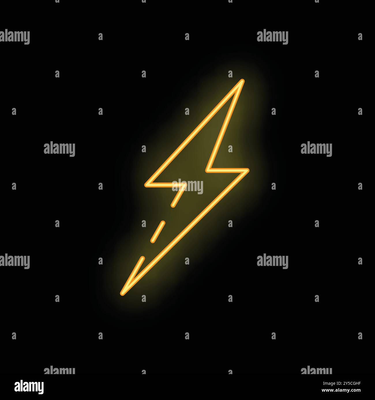 Bright yellow neon sign is glowing in the shape of a lightning bolt ...