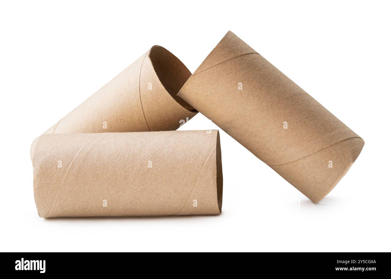 Side view of brown tissue paper cores in stack after tissue paper used ...