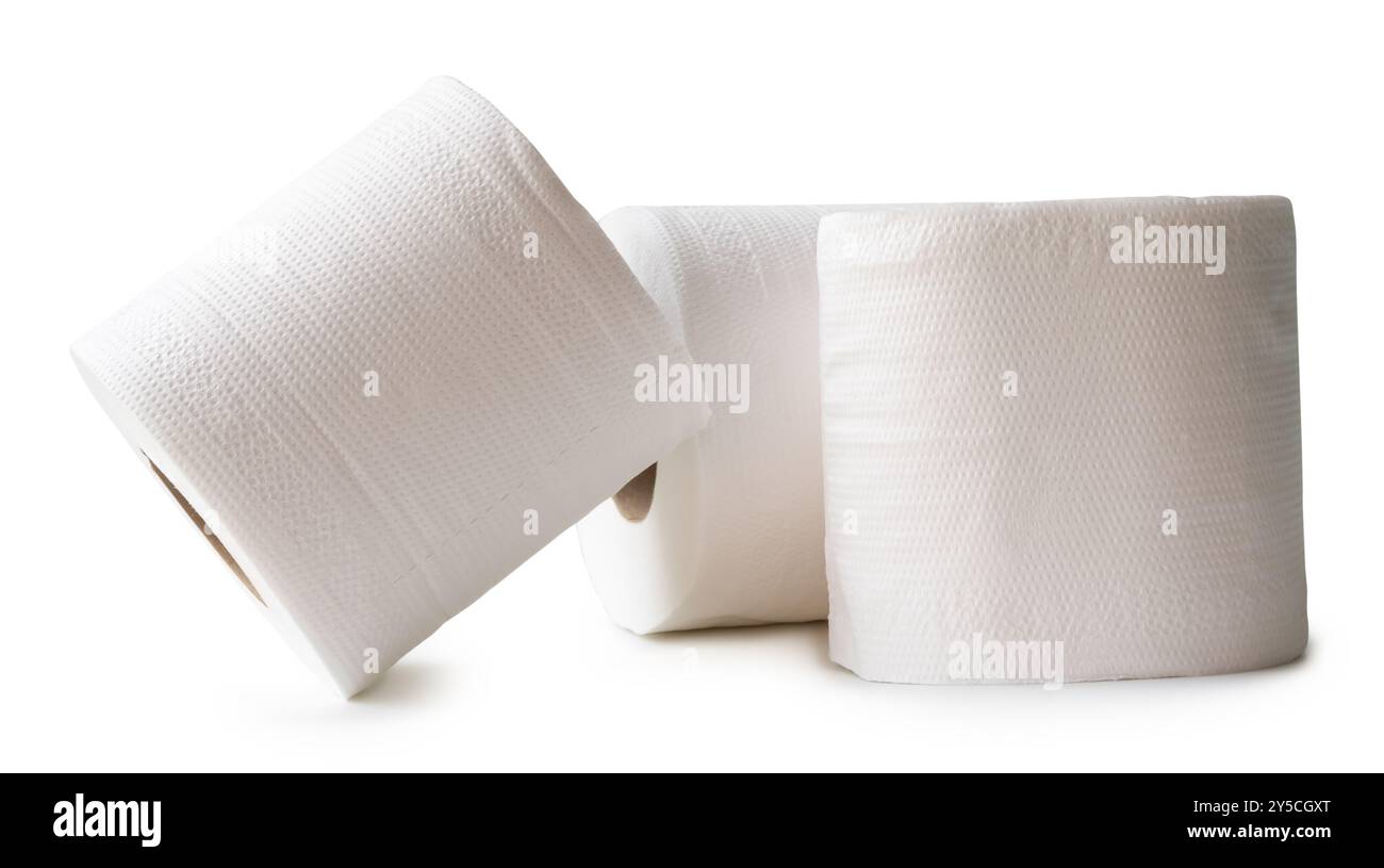 White tissue paper rolls in stack are isolated on white background with ...
