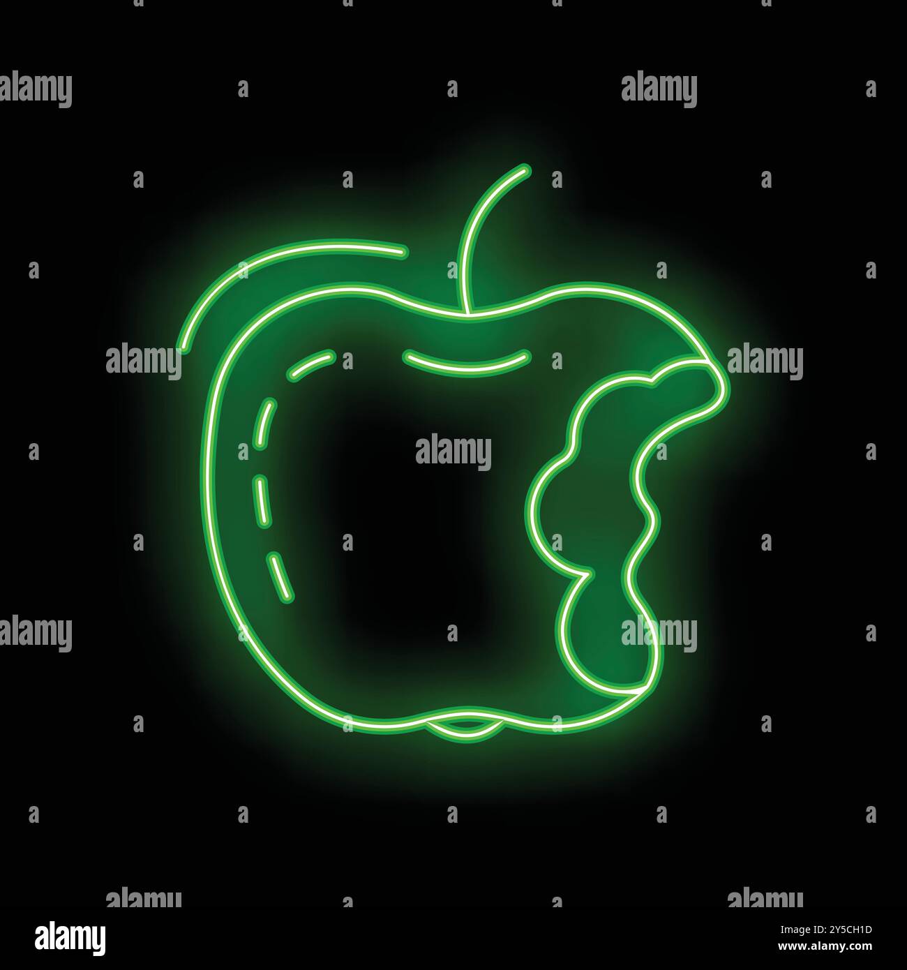 Green neon sign showing a bitten apple shining on a black wall Stock ...