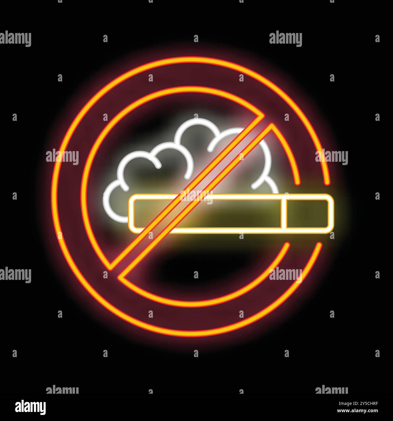 Neon sign representing a cigarette with smoke crossed out by a diagonal ...