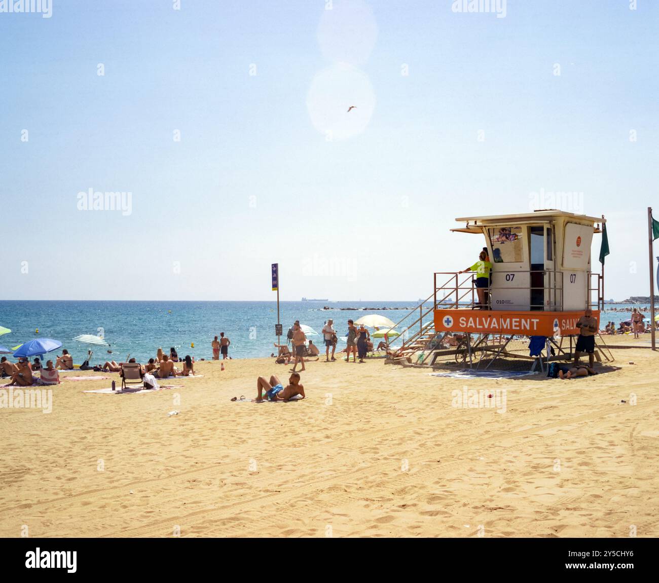 Lifeguards watchtower at the beach in La Barceloneta (Platja de la ...