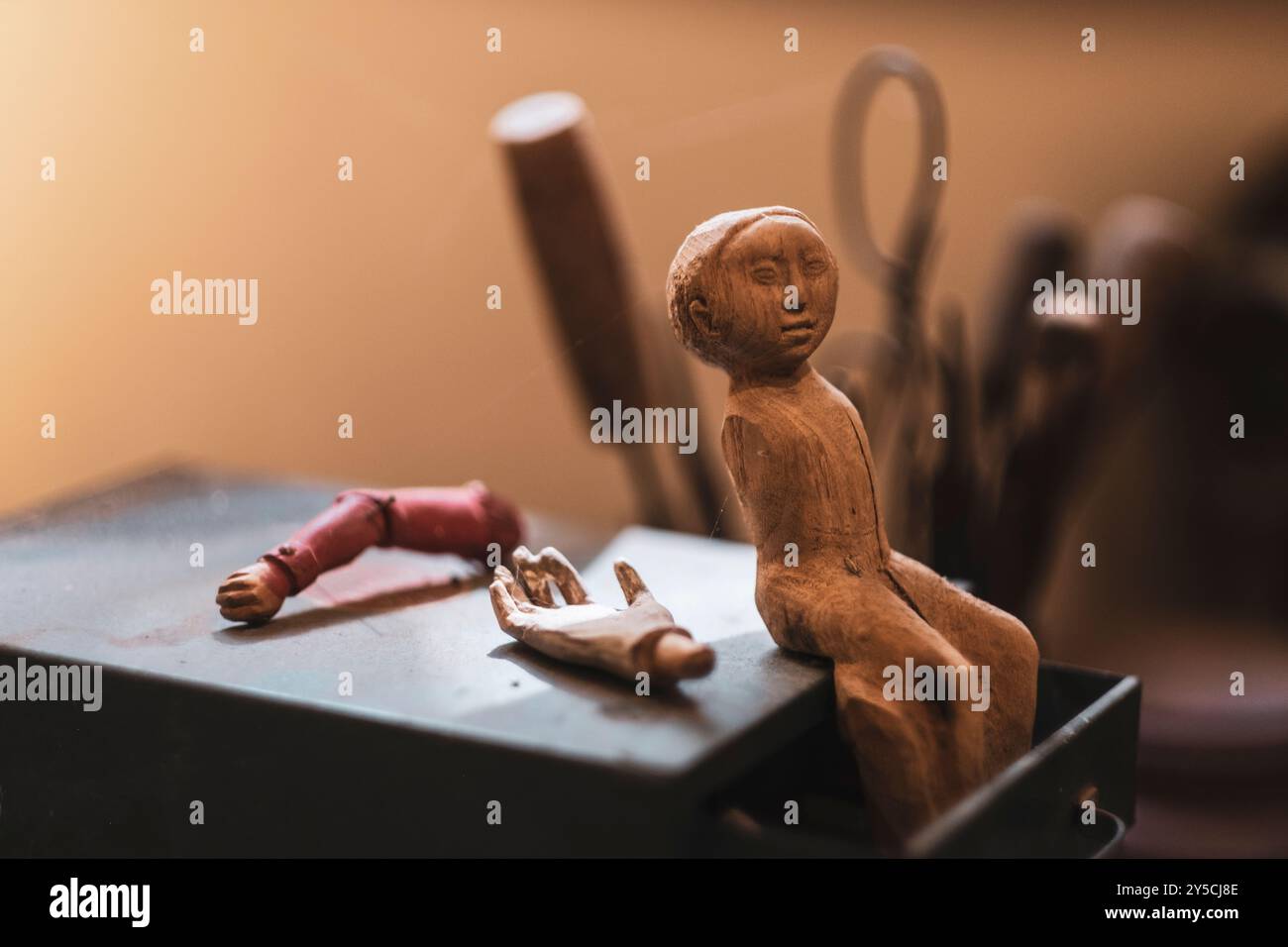 Wood carvings by American artist Lester Raymer (1907-1991) at his home ...