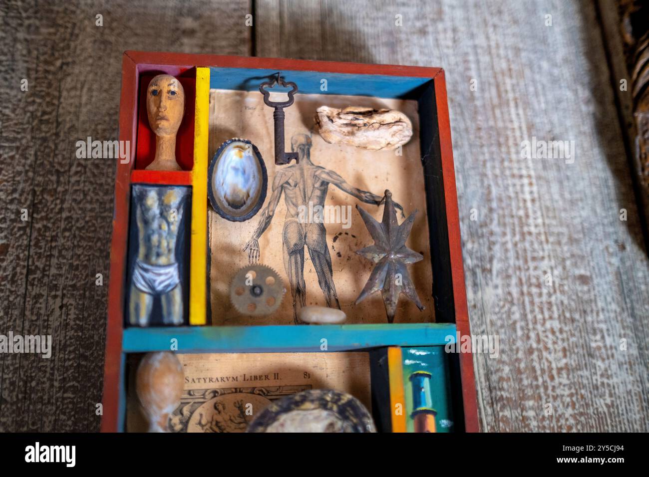 Wood carvings by American artist Lester Raymer (1907-1991) at his home ...