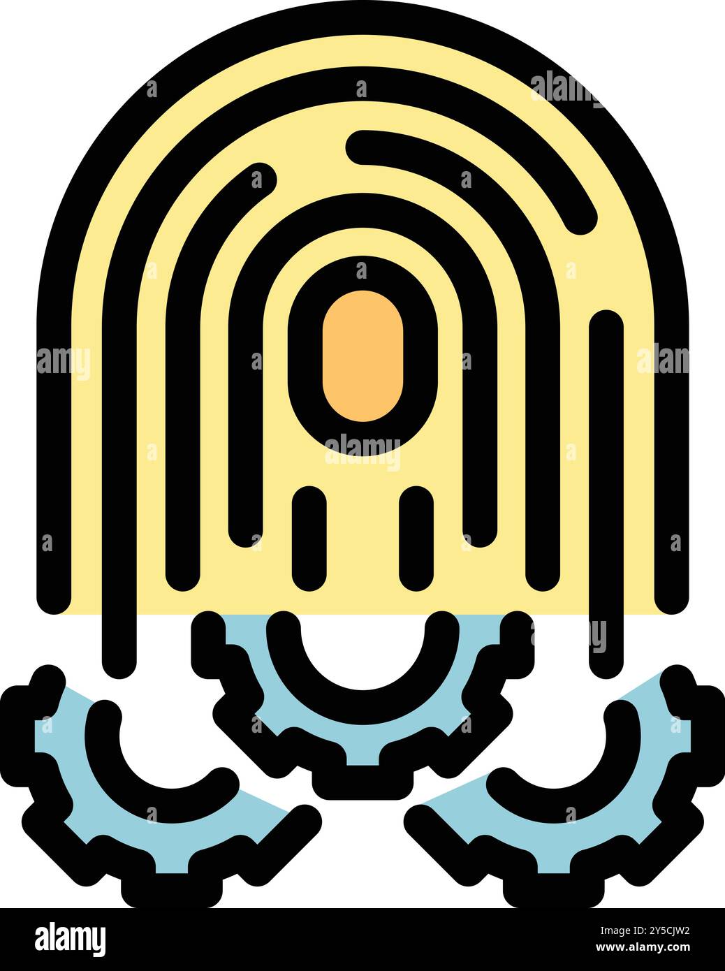Fingerprint scan activating a system represented by rotating gears, for ...