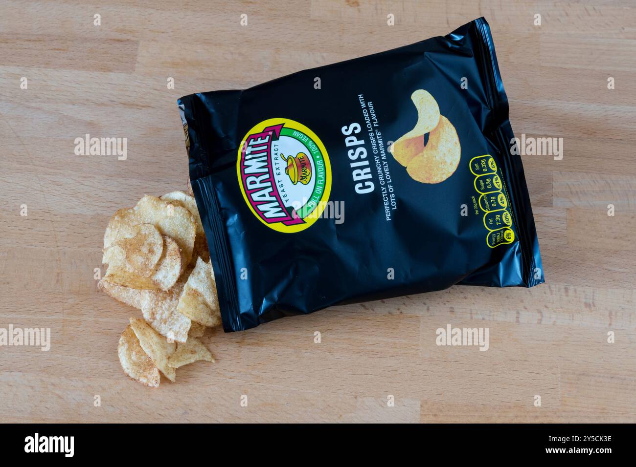 An opened packet of Marmite flavoured crisps Stock Photo - Alamy