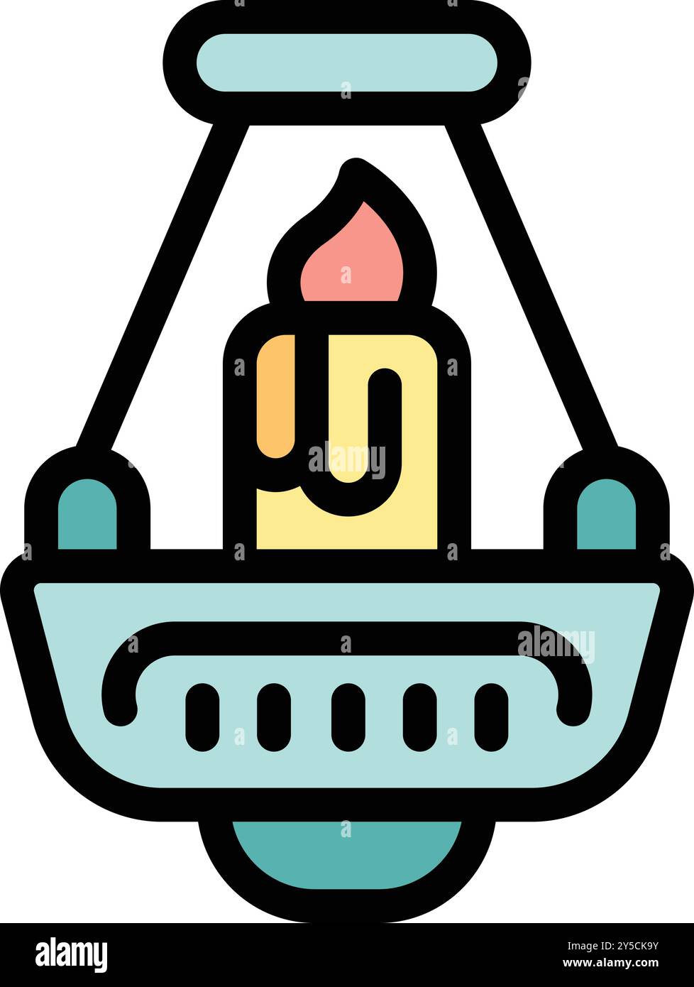 Simple color icon of a hanging candle holder with a burning candle ...