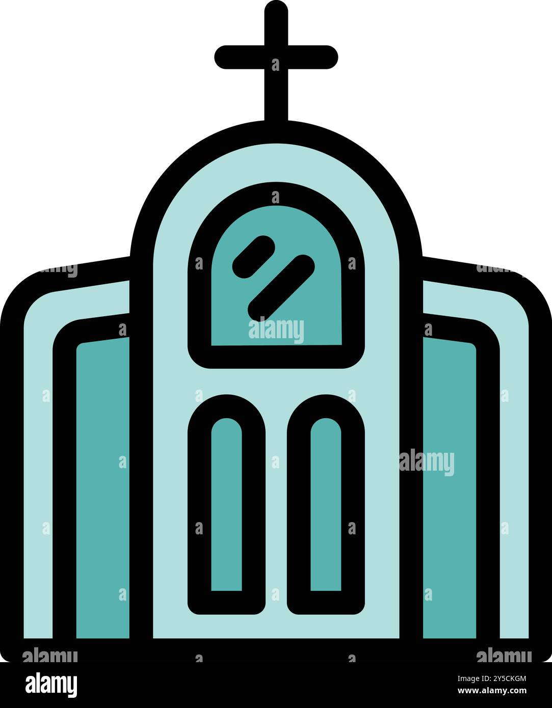 Simple minimal line art icon of a church building facade with a cross ...