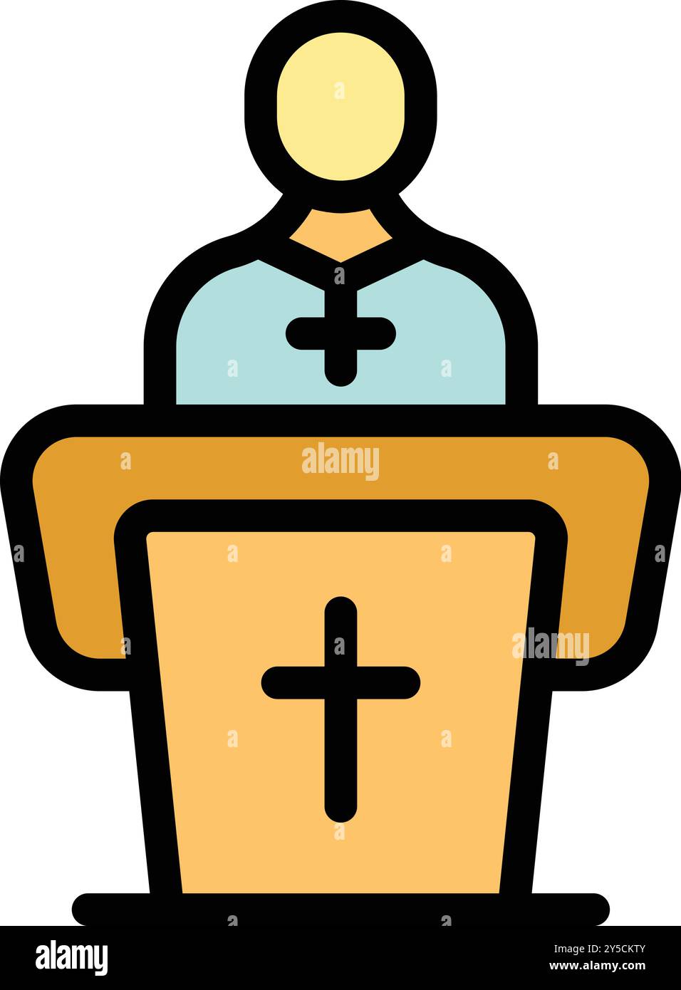 Catholic priest standing at a pulpit with a cross, giving a sermon ...