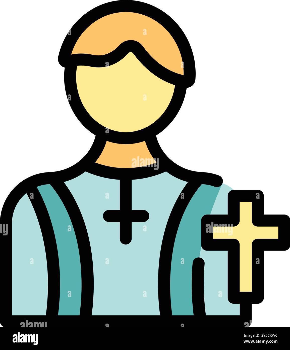 This colorful icon depicts a catholic priest wearing a cassock with a ...