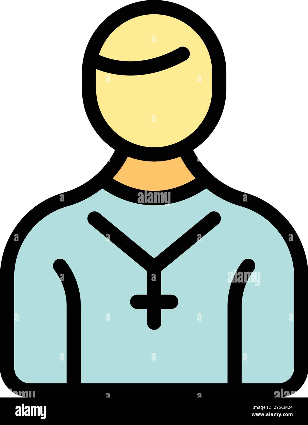 This vector illustration depicts a christian priest wearing a cassock ...