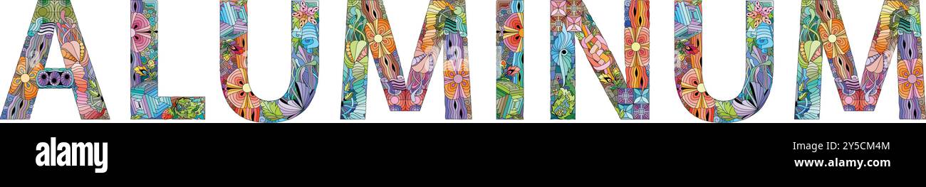 Word ALUMINUM. Aluminum is a chemical element. Vector zentangle object ...