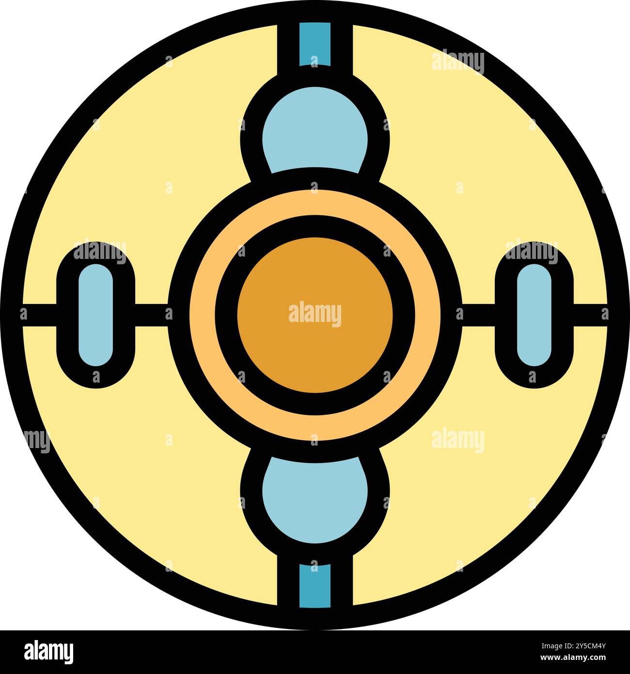 Round spaceship window showing planets in outer space, futuristic ...