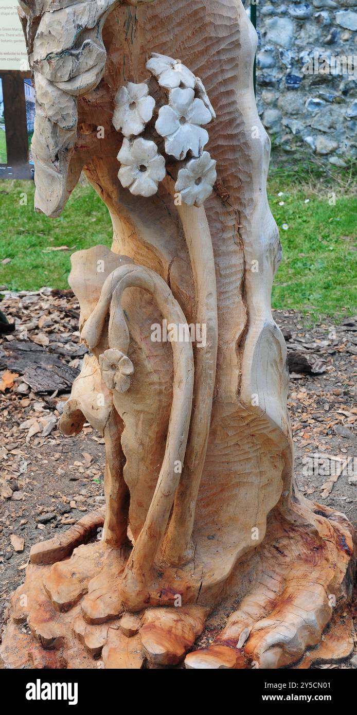 Close up of John Williams's carved sculpture of the flower of Suffolk ...