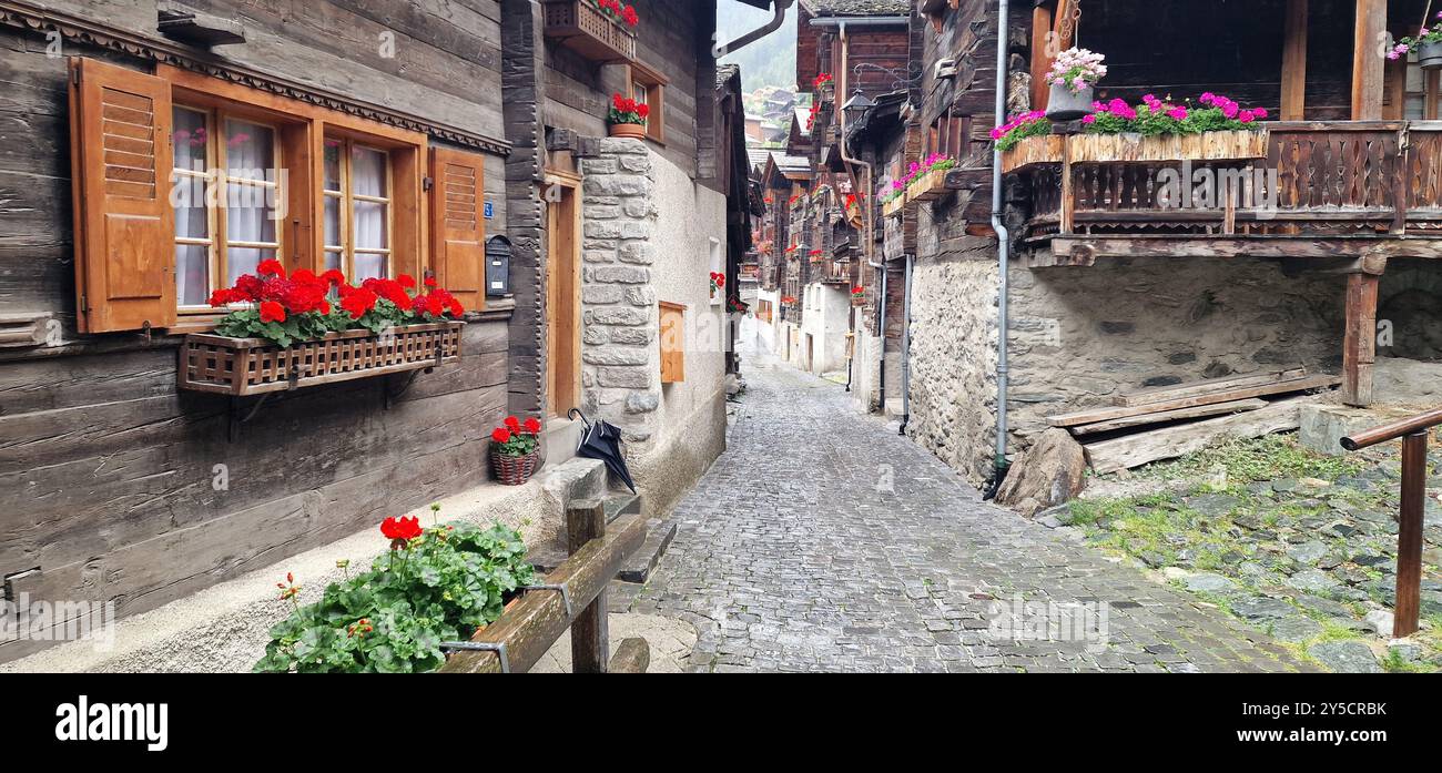 Most beautiful Swiss villages - pretty Griementz with traditional ...