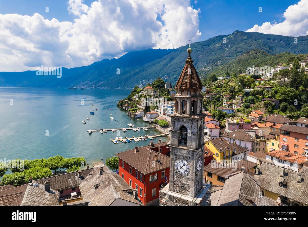 Switzerland travel and landmarks - colorful charming town Ascona, lake ...