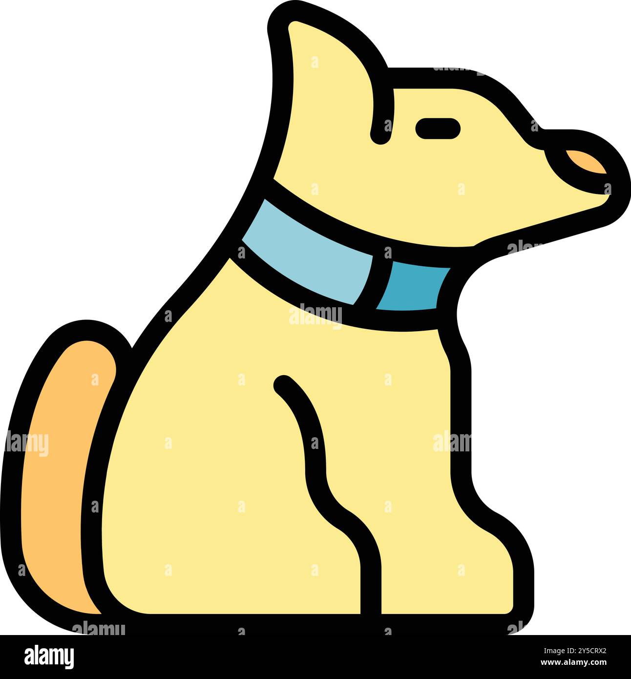 Simple cartoon vector illustration of a cute dog wearing a collar, in a ...