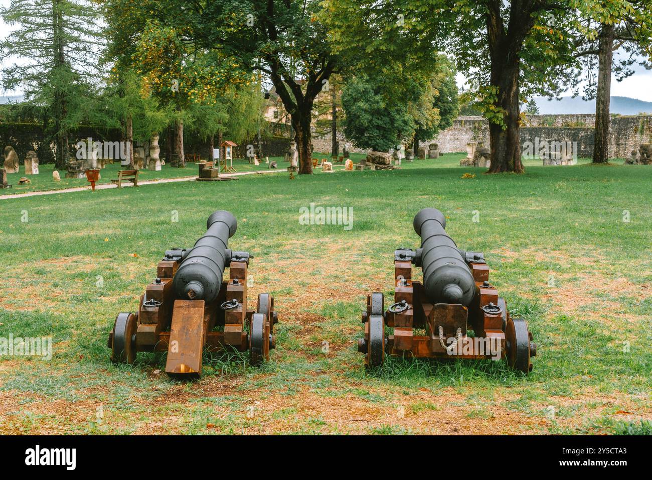 Two antique cannons rest on the well-preserved grounds of Ostrožac ...