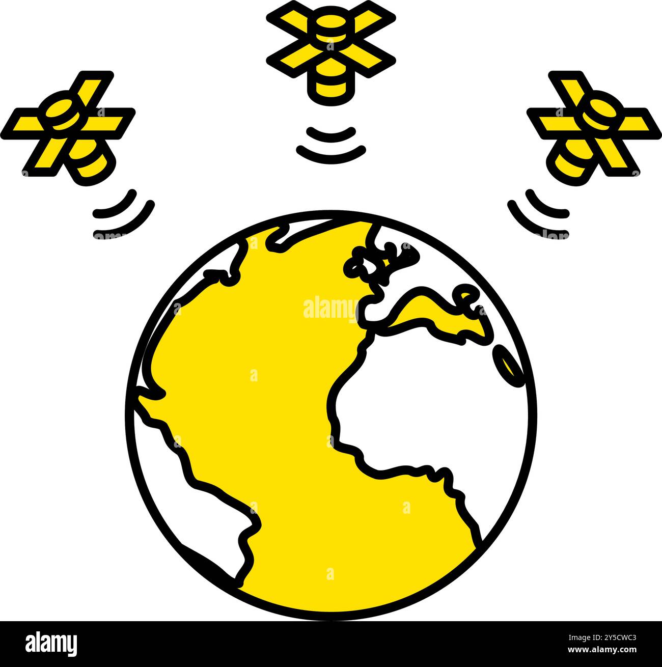 Simple line drawing of radio waves from a satellite falling to earth ...