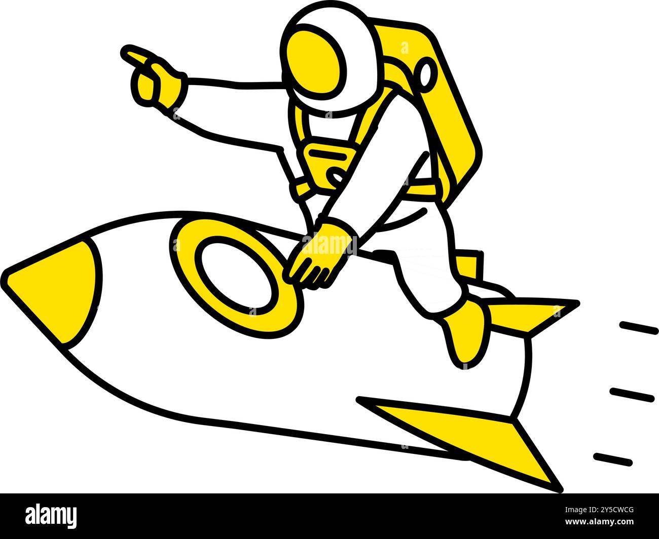 Simple line drawing of an astronaut flying on a rocket, isometric ...