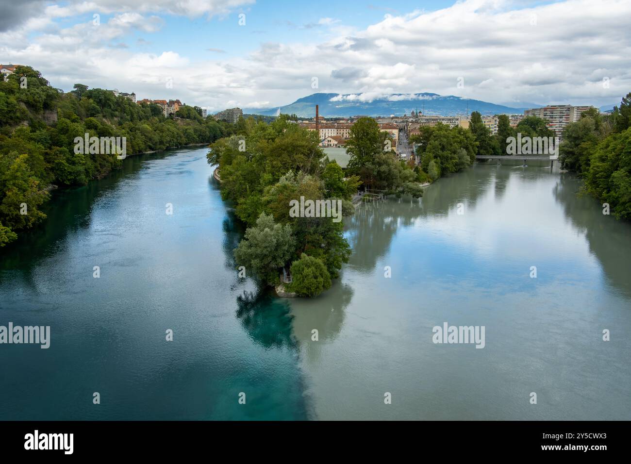 Geneva, Switzerland, Europe - Jonction - place where two rivers Rhone ...