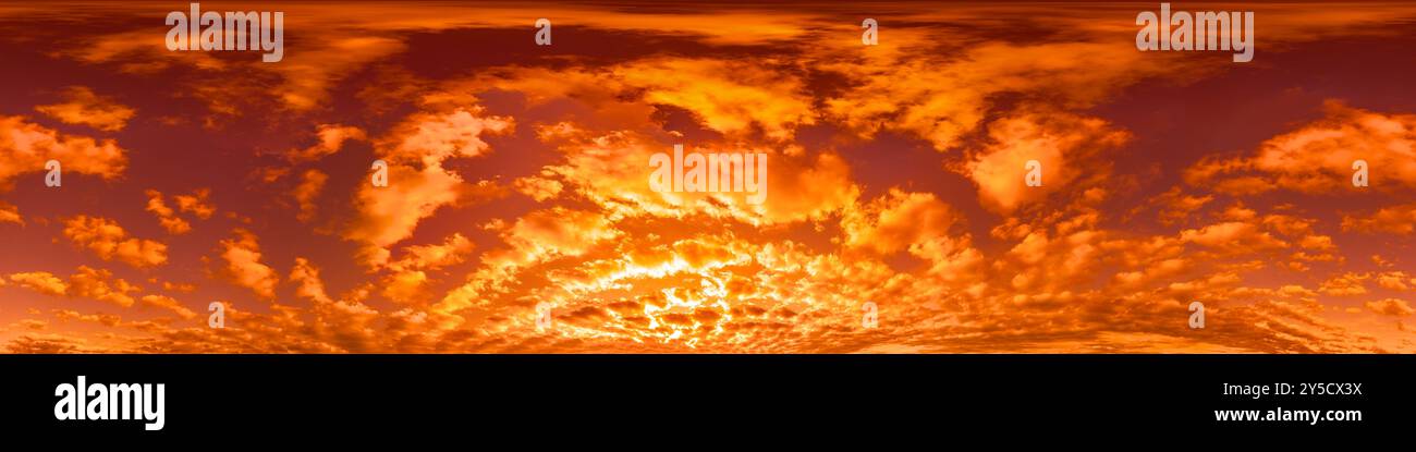 Golden glowing red orange overcast sunset sky 360 hdr panorama ...