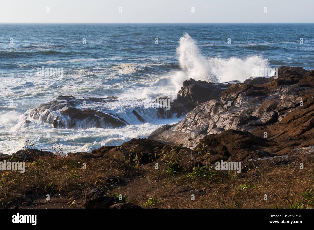Waves Crashing on Rocks, Boiler Bay State Park, Oregon Coast, USA Stock ...
