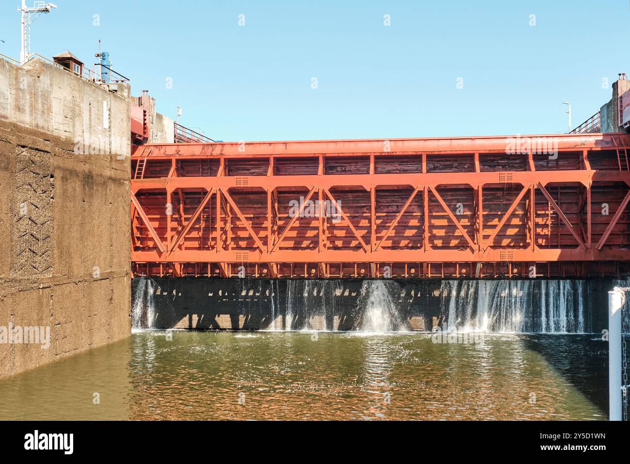Closed lock chamber gates. Tchaikovsky shipping lock part of Votkinsk ...