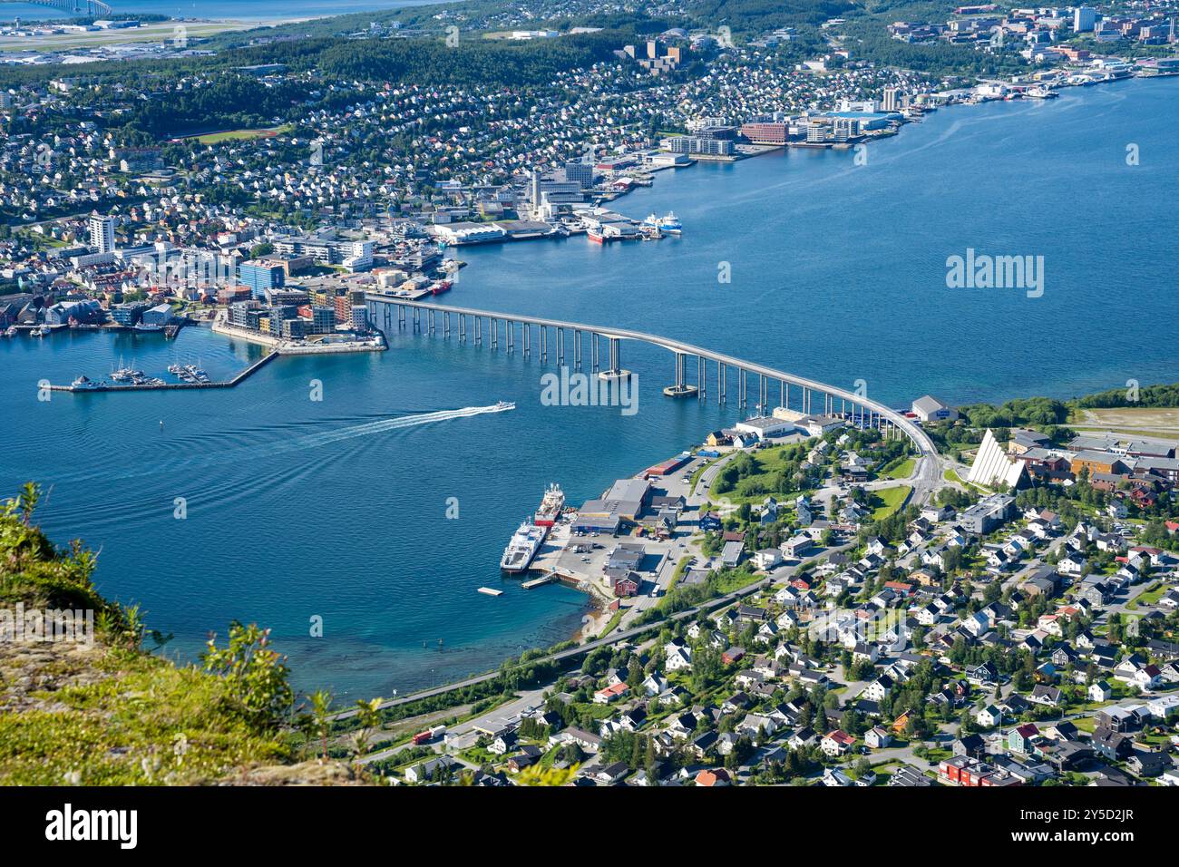 View over Tromso, Norway from Storsteinen viewpoint Stock Photo - Alamy