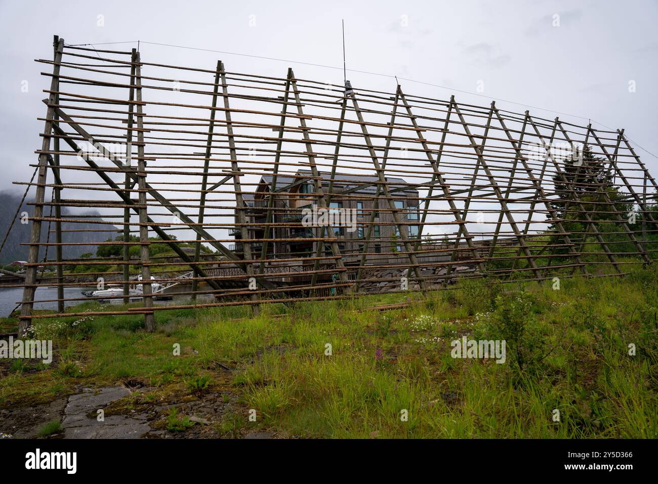 Empty fish drying flake in Svolvaer, Norway Stock Photo - Alamy