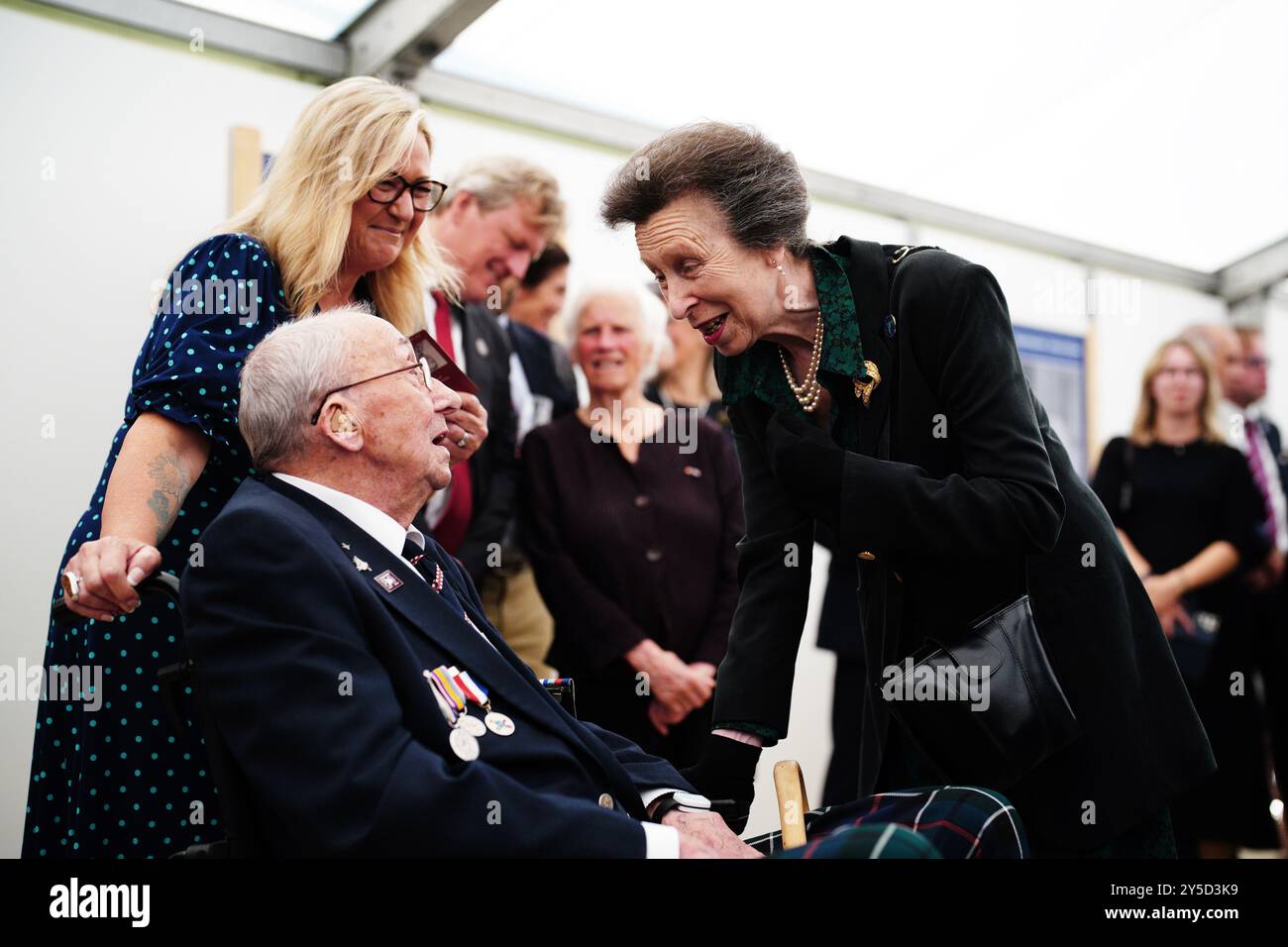 The Princess Royal speaking to Arnhem veteran Geoff Robinson, 99, from ...