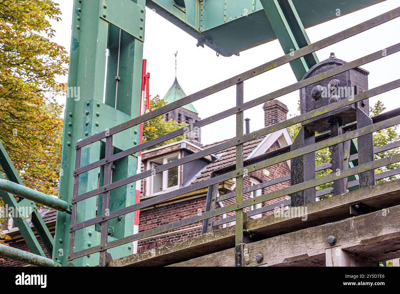 Low angle perspective of drawbridge, entrance or exit of manual lock ...