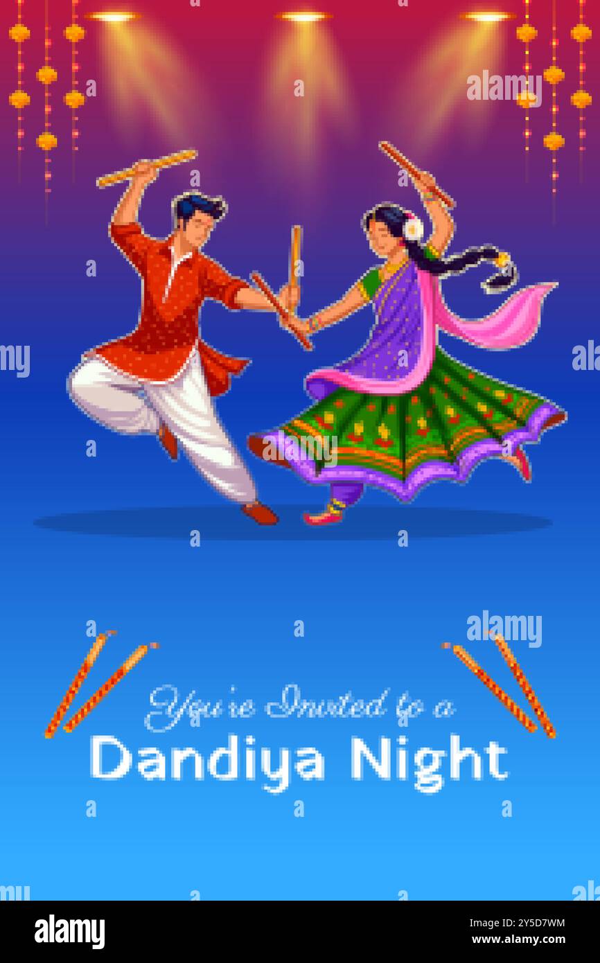 Dandiya in disco Garba Night banner poster for Navratri Dussehra ...
