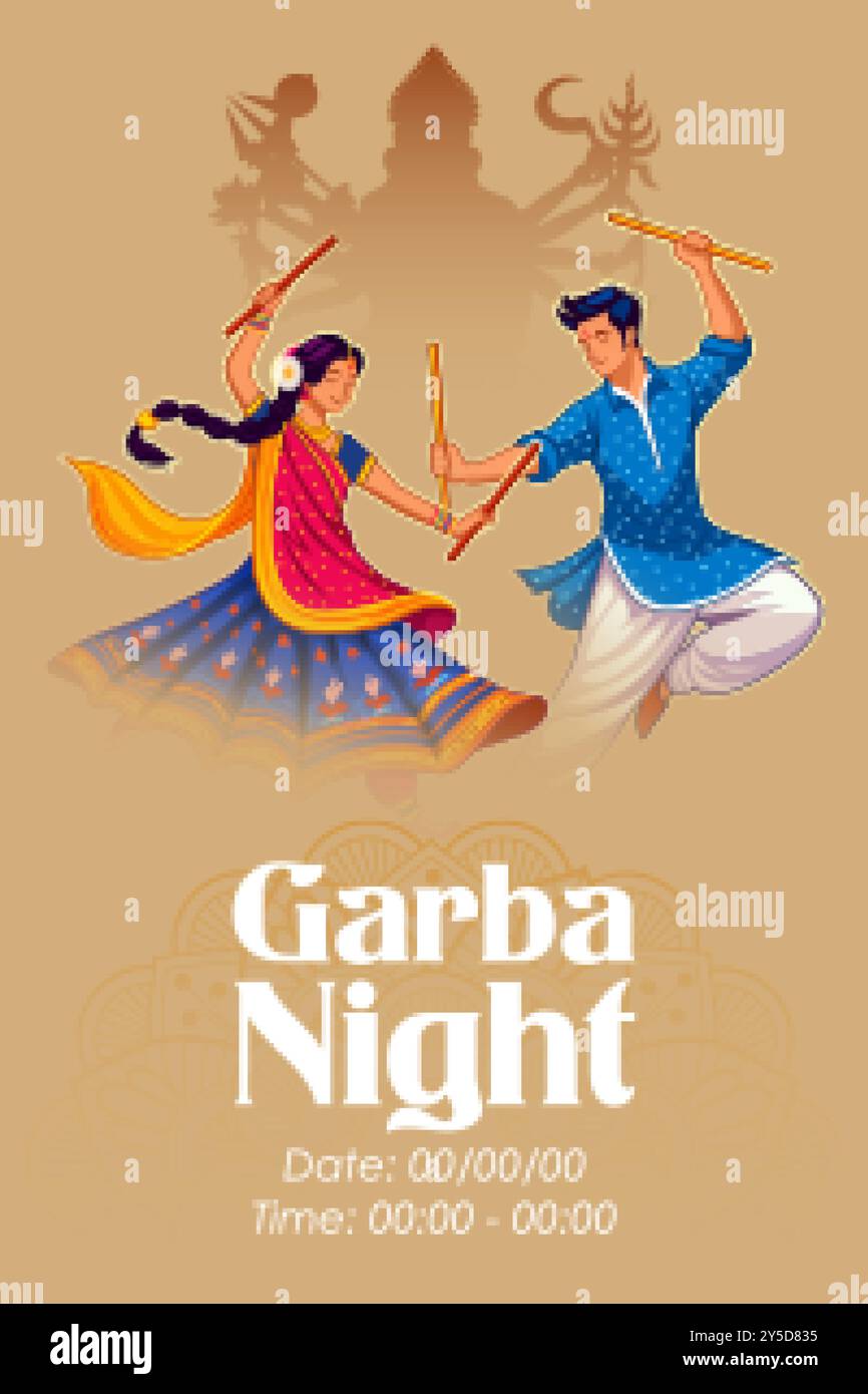 Dandiya in disco Garba Night banner poster for Navratri Dussehra ...