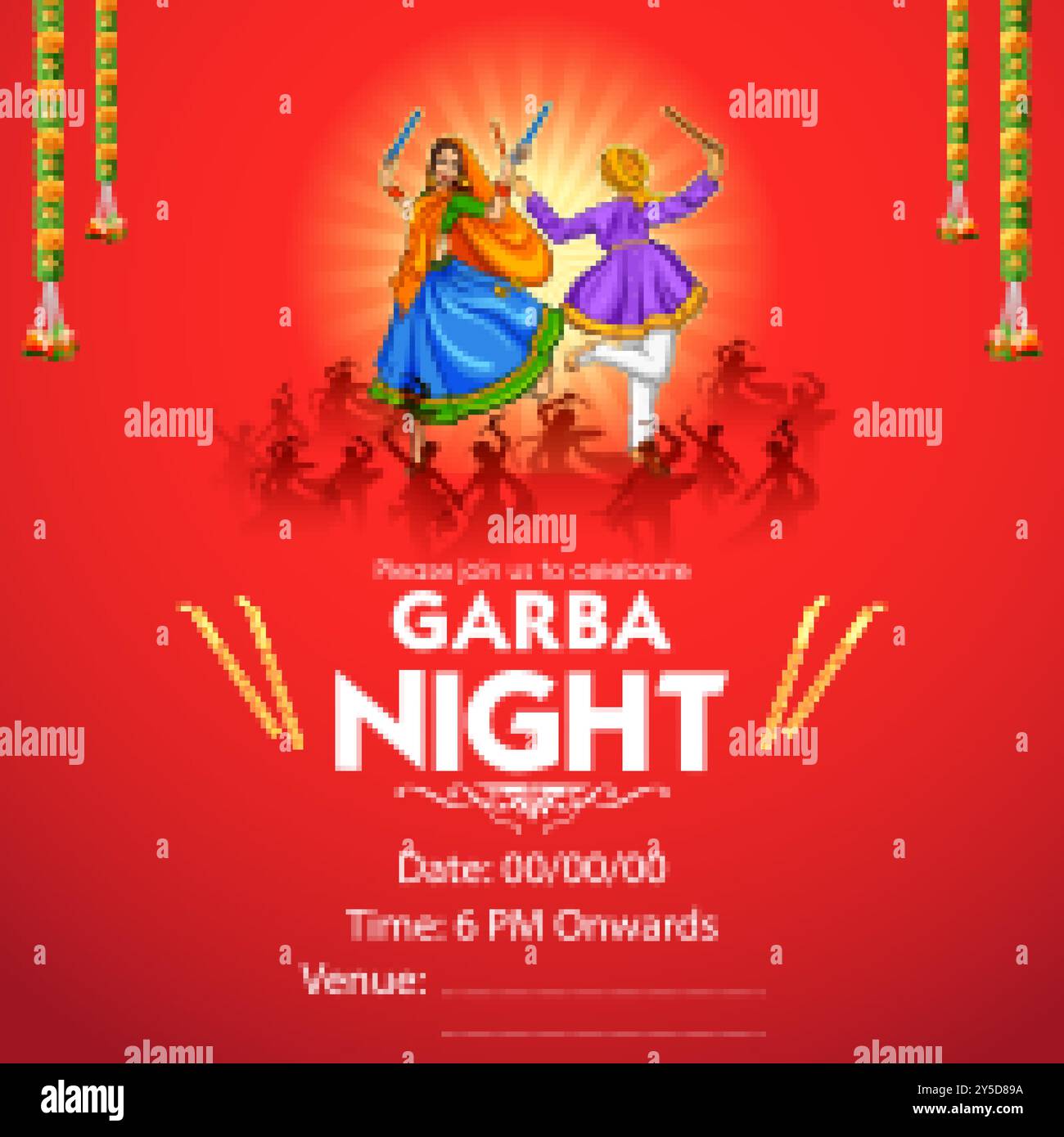 Dandiya in disco Garba Night banner poster for Navratri Dussehra ...