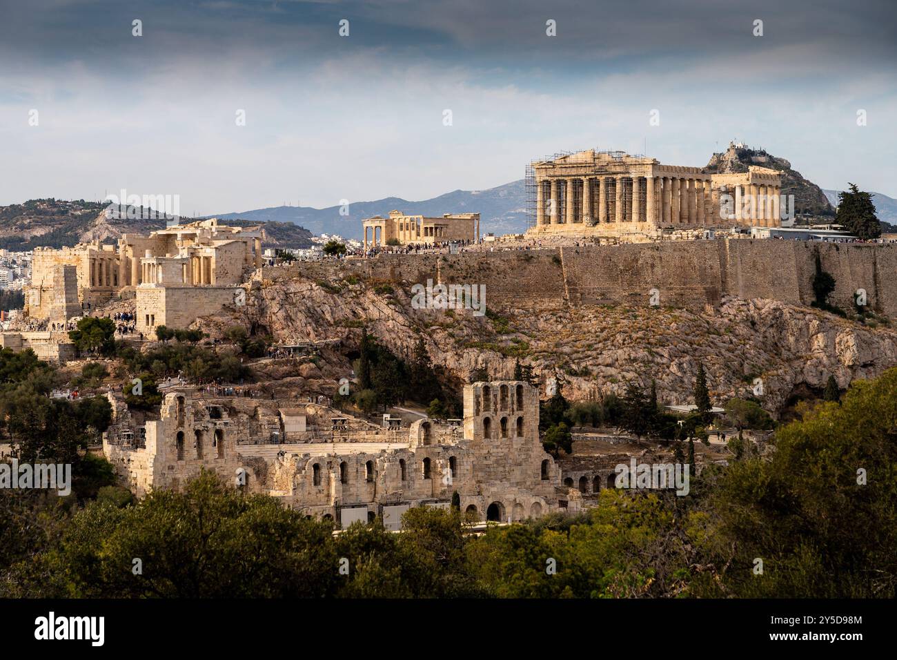 The Parthenon Temple on top of the Acropolis surrounded by the ruins of the temple of Atenea ...